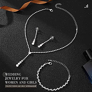 Yean Bride Silver Bridal Necklace Earrings Set Crystal Wedding Jewelry Set Rhinestone Choker Necklaces for Women (Silver-Bracelet)