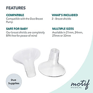 Motif Medical, Duo Breast Shields Flanges, Replacement Parts for Duo Breast Pump - 19mm