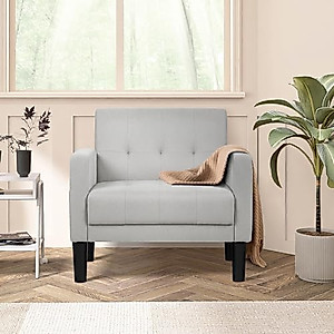 TYBOATLE Mid-Century Modern Fabric Accent Living Room Arm Chairs Set of 2, Upholstered Tufted Bedroom Office Single Armchair, Reading Lounging Side Lounge Chair Living Room Furniture (Light Grey)