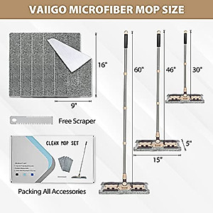 VAIIGO Professional Microfiber Hardwood Floor Mop, Flat Mops with 5 Pieces Reusable Washable Pads for Home and Office Wet or Dry Floor Cleaning (Sky Blue)