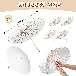 Sanwuta 20 Pcs Paper Umbrella 23.6'' Paper Parasol DIY Decorative Gift Chinese Umbrella for Wedding Christmas Props(White)