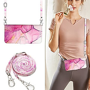 Compatible with Samsung Galaxy Z Fold 4 Case with Wallet Marble Pink Purple Gold with Long Crossbody Lanyard and Hand Strap for Samsung Galaxy Z Fold4