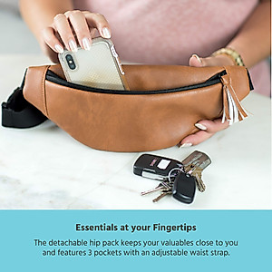 J.L. Childress Universal Stroller Organizer with Detachable Hip Fanny Pack - Stroller Accessory with Belt Waist Bag - Stroller Cup Holder and Cell Phone Pocket - Black/Camel