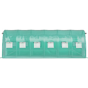 VEVOR Walk-in Tunnel Greenhouse, 20 x 10 x 7 ft Portable Plant Hot House w/Zippered Door, 12 Roll-up Windows, Galvanized Steel Hoops, 3 Top Beam, and 4 Diagonal Poles, Green