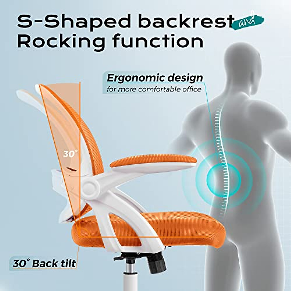 KERDOM Office Chair, Ergonomic Desk Chair, Mesh Computer Chair Height Adjustable, Comfy Swivel Task Chair with Wheels and Flip-up Arms