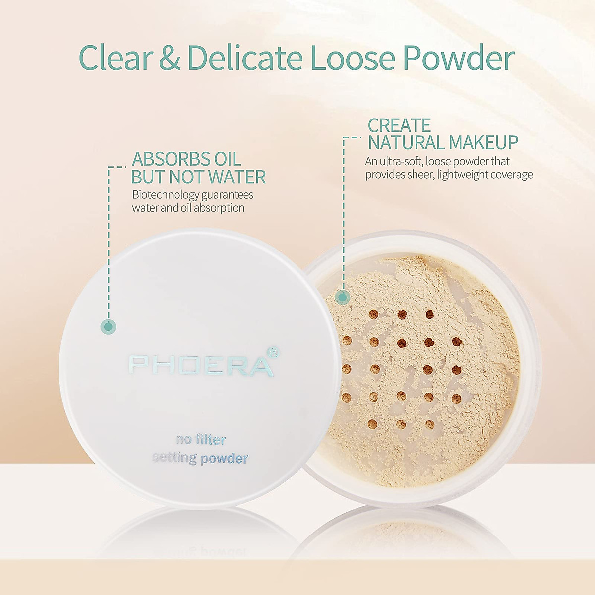 PHOERA Setting Powder Controls Oil,Setting Powder Makeup Light,Loose Powder Makeup Coverage,Loose Setting Powder Mini,0.17oz (Big02# Cool Beige)