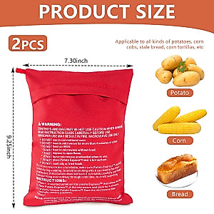 OBTANIM Microwave Potato Bag, 2 Pack of Reusable Microwave Cooker Bag Baked Pouch Potato Bag, Red