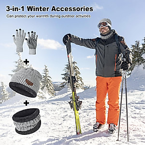 Winter Beanie Hats Scarf Gloves Set Thick Warm Slouchy Beanies Hat Knit Skull Cap Neck Warmer for Men Women, Light Grey