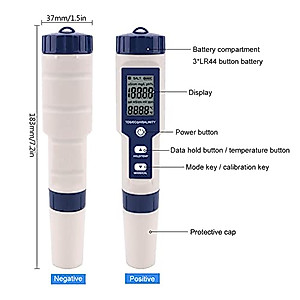 ph Meter Digital,Boxwizard ph Meter 5 in 1 Portable Digital PH Salinity Temp TDS EC Meter Multifunctional Water Quality Tester Detector tds Meter