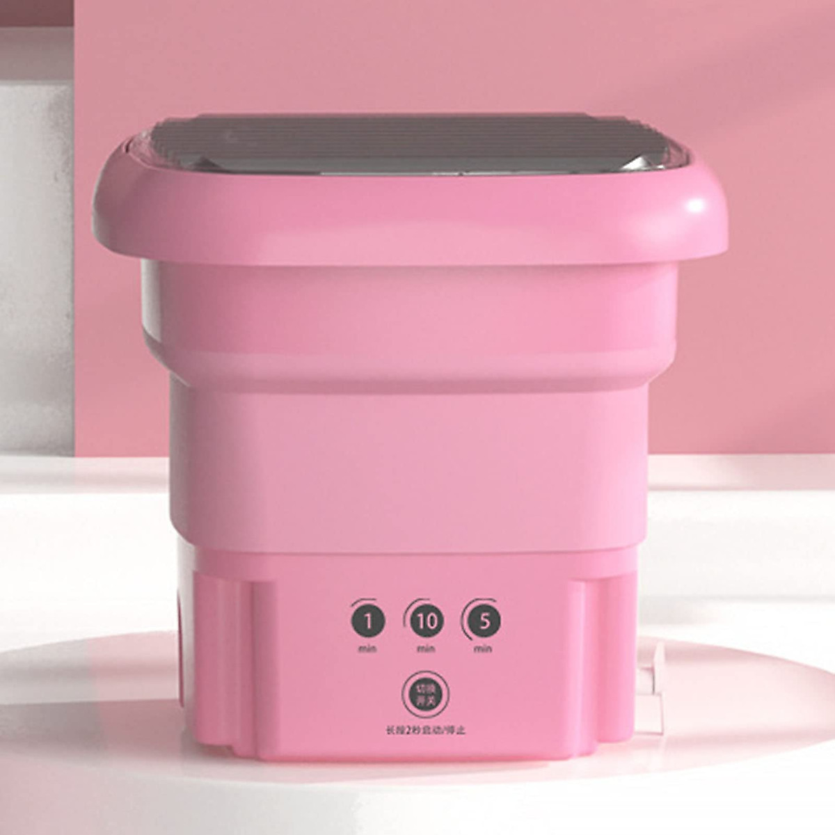 TOPINCN Portable Washing Machine Dryer Comb with Drain Basket Pipe Folding Washing Machine Integrated Mini Underware Washer Blue Ray for Camping RV Travel (Pink)