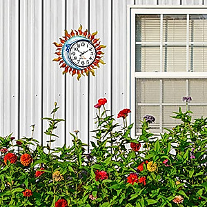 giole 13" Indoor Outdoor Sun and Moon Wall Clock, Silent Non-Ticking Wall Clocks Battery Operated, Outdoor Clocks Waterproof for Patio and Home Decor