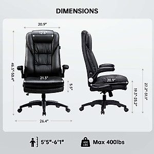 Hbada Executive Office Chair, Big and Tall Desk Chair 400lbs Wide Seat, High Back PU Leather Ergonomic Computer Chair with Adjustable Armrest, 360° Swivel Office Chair Adjustable Height, Black
