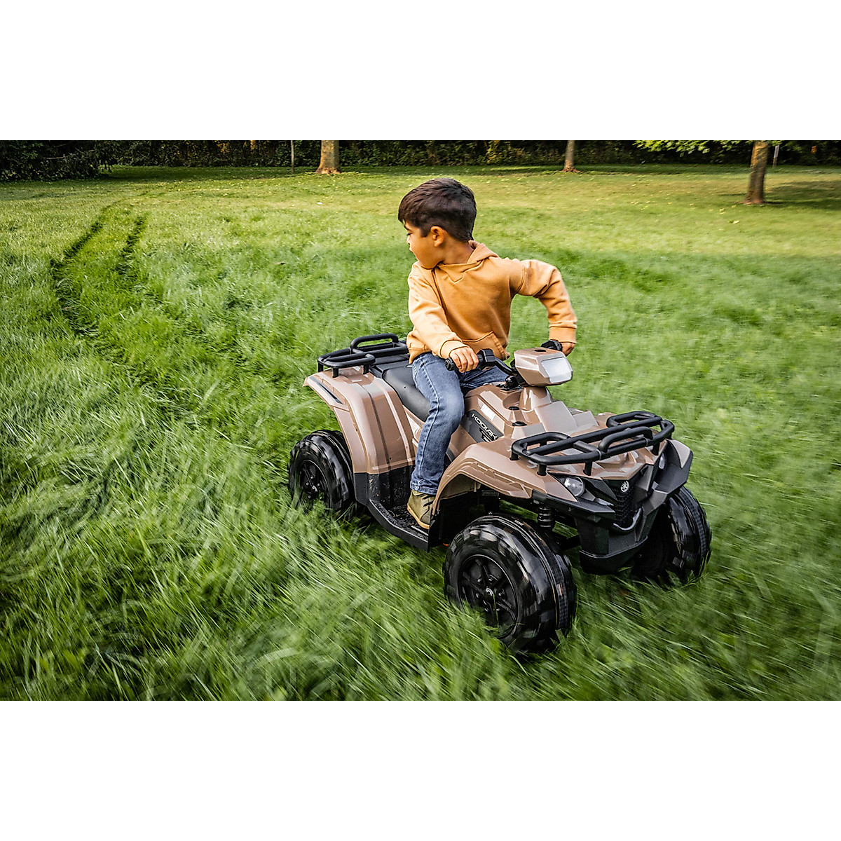 Kid Trax Yamaha ATV Toddler/Kids Electric Ride On Toy, 12 Volt, 3-7 yrs Old, Max Weight 88 lbs, Single or Double Riders, MP3 Player Input, Kodiak Tan
