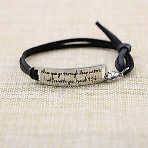 Yiyang When you go through deep waters I will be with you Bible Verse Faith Jewelry for Women Gift for Her Mother Sister Daughter Inspirational Leather Bracelet