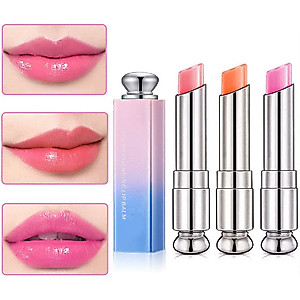 evpct 3Pcs Peach Strawberry Orange Color Changing Change Lipstick Lip Balm Set for Women Korean Magic Lipstick Color Change Changing Lip Tint Tinted Stain Balm Long Lasting Waterproof Crystal Lipstick