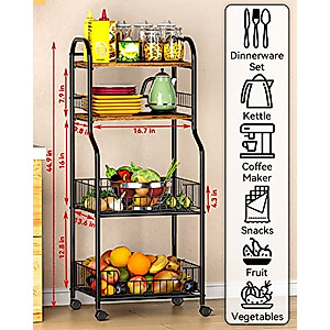 EKNITEY Kitchen Rolling Utility Cart - 4 Tier Baker's Rack for Spices Fruits Vegetables Snacks Pots and Pans