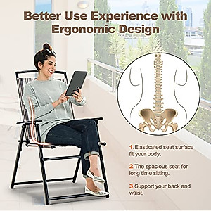 Tangkula Patio Folding Chairs Set of 2, Portable Sling Lawn Chairs with Metal Frame, Footpads, 330 lbs Load Capacity, Outdoor Patio Dining Chairs for Porch Patio Garden Backyard, No Assembly