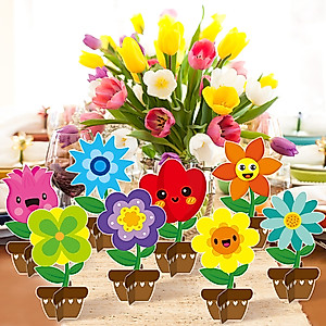 WATINC 32 Packs Father’s Day Flower Craft Kits Make Your Spring DIY Flowers Craft Set Sun Mouth Eyes Stickers Springtime Flowers Decorations for Kids Boy Girl Home School Fun Activities