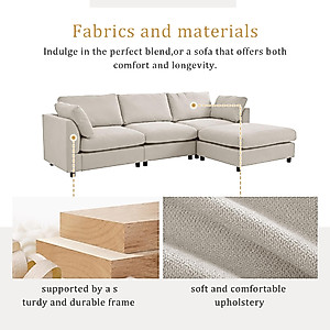 Tmsan 113" Large Sectional Sofa Cloud Couch for Living Room, Modern L Shaped Couch Set with Reversible Chaise, 4 Seater Polyester Fabric Sofa with Convertible Ottoman & 2 Pillows for Apartment Office