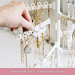 All Hung Up 6-Tier 8" Wall Jewelry Organizer : Command Strips included for easy hanging : 60 Earring Organizer Holes : Necklace Organizer : Bracelet Holder : Ring Holder : Rotating Branches (White)