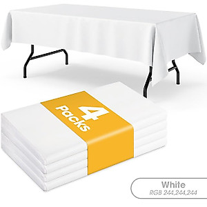 Niuara White Plastic Table Cloth Rectangle Table 4 Pack, 54''×108'' White Tablecloth for 6ft Tables, Table Cloth for Disposable Use, Table Cover for Holiday Party, Gathering