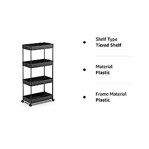 SPACEKEEPER Storage Cart 4-Tier, Bathroom Rolling Cart Utility Storage Organizer Shelf Mobile Shelving Unit for Kitchen Living Room Bathroom Laundry Room & Dressers, Black