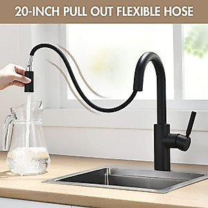 OUEN Matte Blcak Bar Faucet with Pull Down Sprayer for Single Sink,Bar Brass Faucet One Hole for RV Campers Sink Small Faucet with cUPC Supply Hose