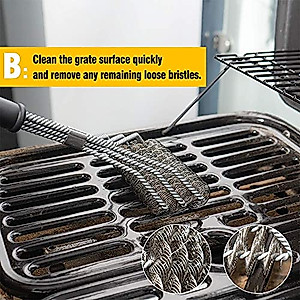 18-Inch Grill Brush Set (1 x Bristle Free Brush, 1 x Scraper Brush ), BBQ Brush for Grill Cleaning, Outdoor Grill Cleaning Tools, Stainless Steel, 2 PCS