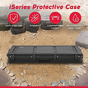SKB iSeries 60 Inch Waterproof Utility Protective Case with Wheels, Layered Foam Interior and Stainless Steel Protector Clips, Black