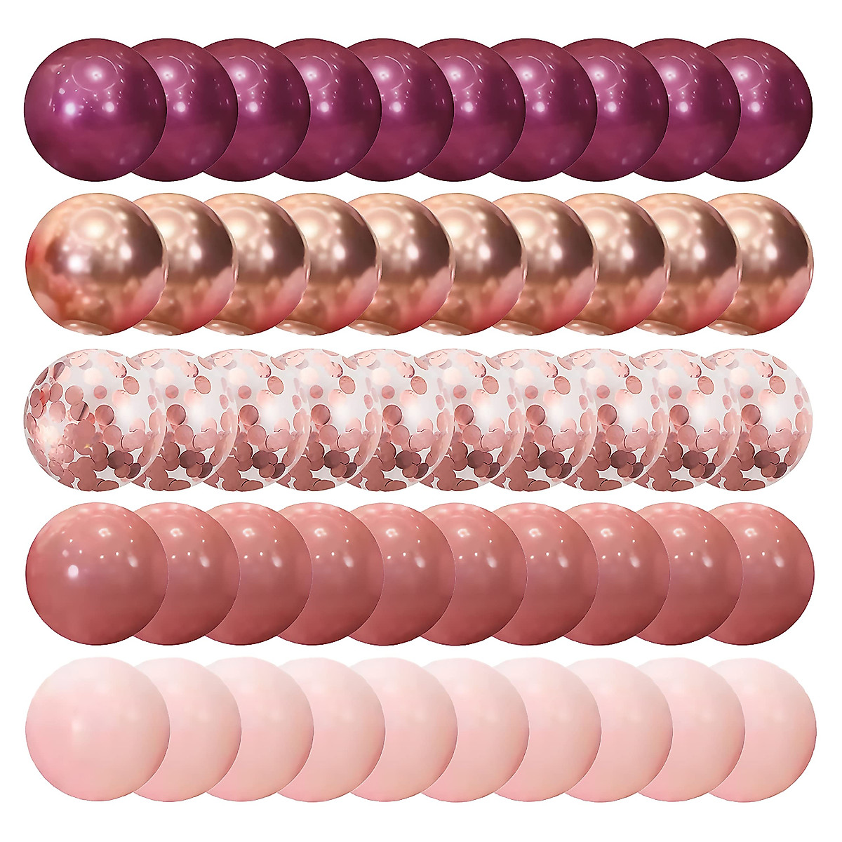 FourFine 12 Inch Balloon 50 Pack Pink Purple Rose Confetti Balloons for Balloon Garland Arch Decorations for Birthday Baby Shower Wedding Bride Party (Pink)