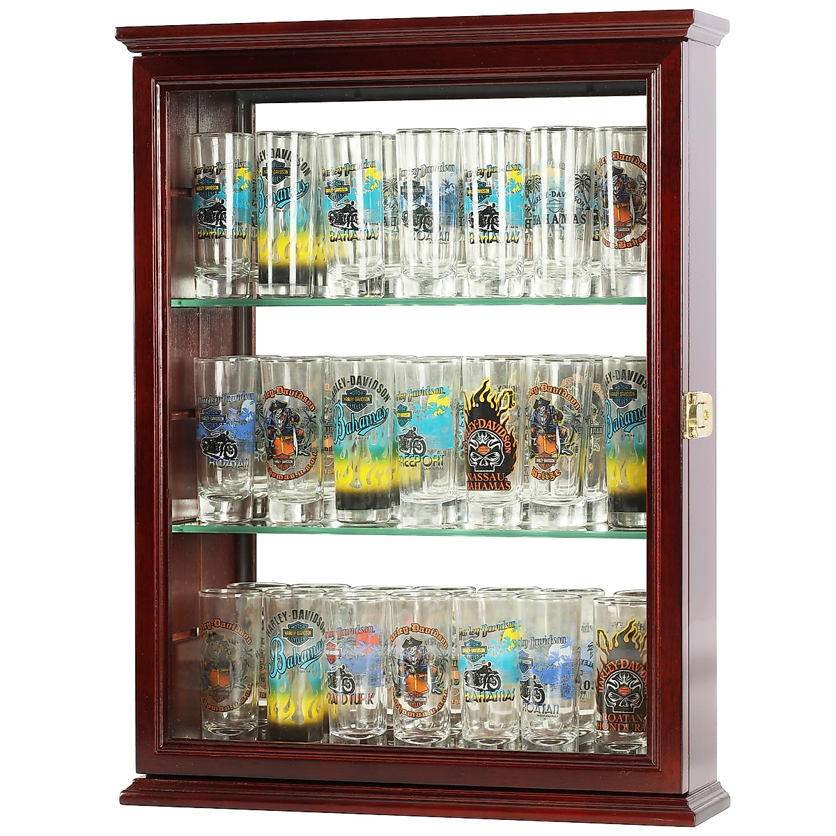 36 Shot Glass Display Case Wall Cabinet Holder Rack with Glass Door - Cherry Finish (SCD06B-CH)