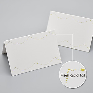AZAZA 50 Pcs Place Cards with Gold Foil - Table Tent Cards Seating Place Cards for Weddings Banquets Dinner Parties 2.5" x 3.75" (Elegance - Gold)