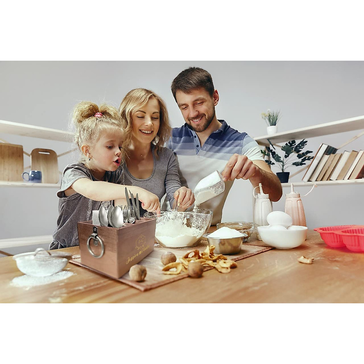 Krezy Case Personalized Traditional Caddy - Wooden Utensil Storage box - Utensil Organizer - Wedding Caddy