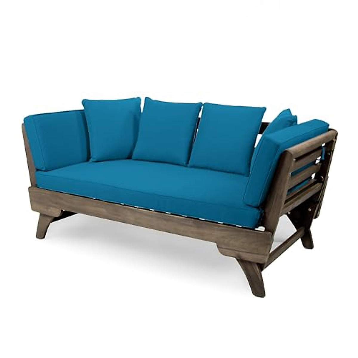 Christopher Knight Home Aldrich Outdoor Acacia Wood Expandable Daybed with Water Resistant Cushions, Dark Teal and Gray