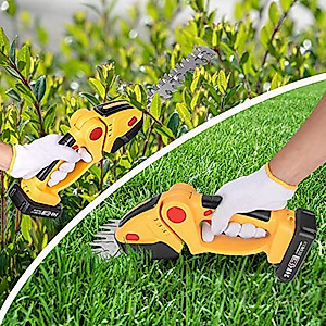 24V Cordless Grass Shear & Hedge Trimmer, 2 in 1 Electric Mini Hedge Trimmer, Handheld Grass Cutter Clippers Power Hedge Trimmers with 1500mAh Rechargeable Battery & Charger for Gardening