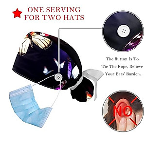 2-Pc Gourd-Shaped Working Cap,Fisherman Hat with Buttons and Cotton Sweatband,Night Glowing Butterflies on Dark
