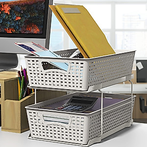 Simple Houseware 2 Tier Bathroom Organizer Tray Pull-Out Sliding Drawer/Under-Sink Storage, White