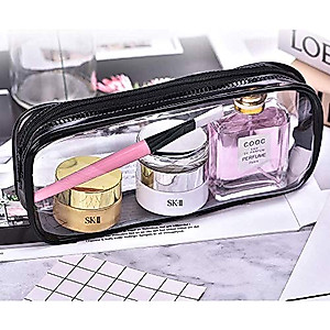 Rolybag Clear PVC Zipper Pen Pencil Bag,Portable Travel Toiletry Bag Waterproof Makeup Cosmetic Bag for Travel Home Office Makeup Brushes Storage (Black &White)