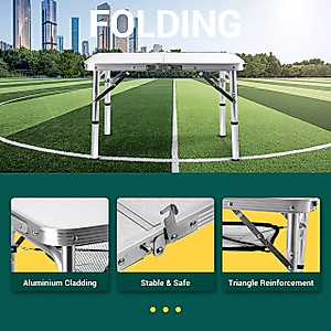 WGOS Card Table, Small Table, Folding Table, Adjustable 3-Level Heights Folding Camping Table with Mesh Holders, Lightweight Aluminum with Carry Handle, for Outdoor, Indoor, Picnic, Beach (Small)