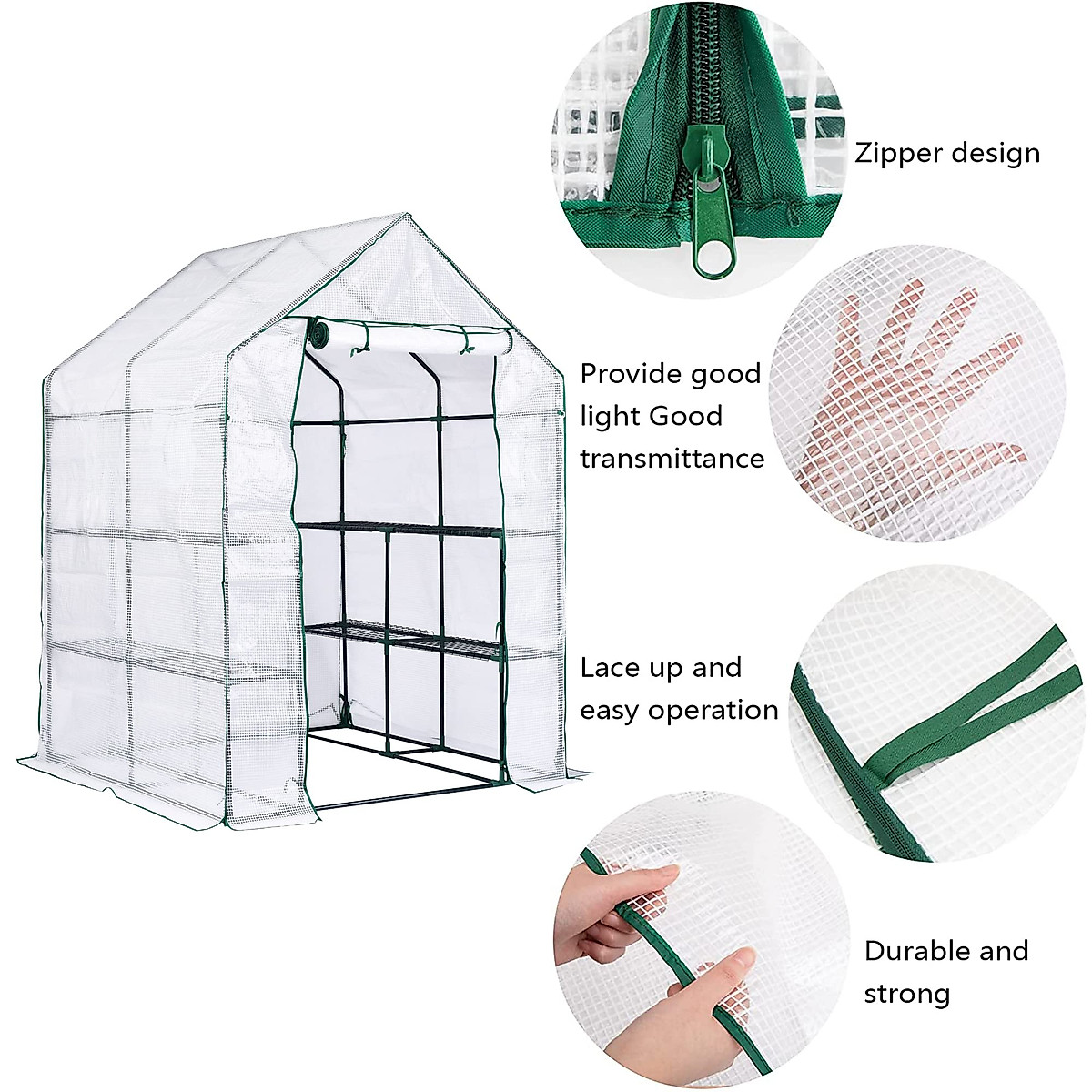 DECOHS Walk-in Greenhouse Replacement Cover with Roll-Up Zipper Door -56x56x76 inch PE Greenhouse Cover for Outdoor Plant Gardening Plants Cold Frost Protection Wind Rain Proof(Frame Not Include)