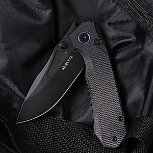 REMETTE Pocket Knife Rockable Design Button Lock Rhino 0315, EDC Pocket Knife for Men, 14C28N Blade Folding Knife, Durable Micarta Handle with Pocket Clip, Sharp Hunting Camping Knives