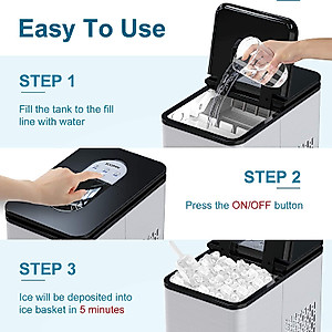 SOOPYK Counter top Ice Maker Machine with Self-Cleaning | 27 lbs in 24 hrs | 9 Ice Cubes Per 5-7 Mins | Portable Ice Maker Cube | Compact Automatic Ice Maker | Ice Scoop and Basket, Stainless Steel