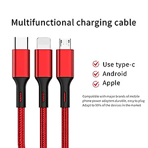 jeefull power Multi Charging Cable 3 in 1 Nylon Braided Multi USB Cable Multiple Charger Fast Charging Cord Compatible with Most Smart Phones & Pads 3PCS