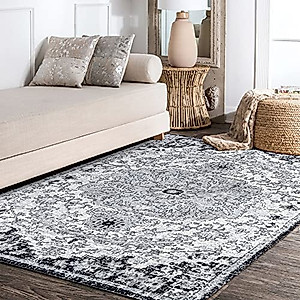 JONATHAN Y BMF112A-4 Anaise Ornate Boho Medallion Indoor Area-Rug Bohemian Floral Easy-Cleaning High Traffic Bedroom Kitchen Living Room Non Shedding, 4 X 6, Gray/Black/Cream