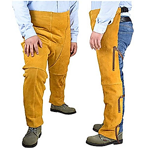 Oncefirst Welding Safety Chaps Leather Apron Style Adjustment Split Leg Fire & Wear Resistant Safety Apparel Yellow One Size