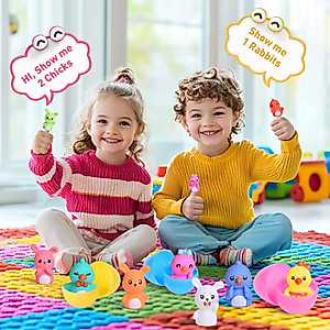 FUN LITTLE TOYS 10 PCS Bunny Chick Finger Puppet for Easter Basket Stuffers, Include 5 Bunnies & 5 Chicks