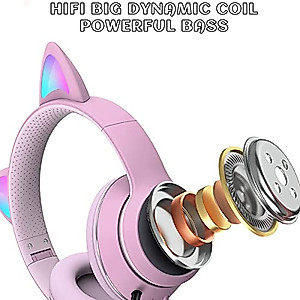 VIGROS Cat Ear Gaming Headphones Wired AUX 3.5mm LED Light, Noise Canceling Game Headphones Stereo Foldable Over-Ear Headsets with Microphone Fit Girls, Kids for PC, PS4, Switch, Xbox, Mobile, Laptop