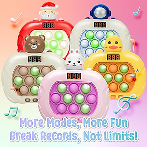 Marlo & Buzz Fast Push Game Toy with Popit Game Controller, Pop Fidget Animal with LED Screen - Sensory and Memory Console, Quick Bubble Light Toy, Pocket Games (Duck) Brown, Yellow, Pink, Blue, Red