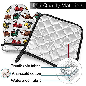 HENGE Insect Oven Mitts and Pot Holders Sets of 2,Resistant Hot Pads,Flexible Cooking Oven Gloves for Microwave BBQ Cooking Baking Grilling