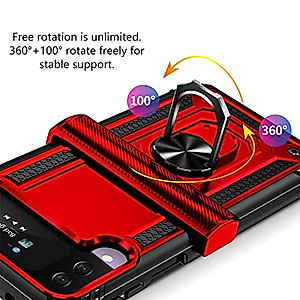 KVIBEO Case for Samsung Galaxy Z Flip 4, Rugged Military Case with Magnetic Ring Kickstand Hard PC Shockproof Anti-Drop Cover,Red